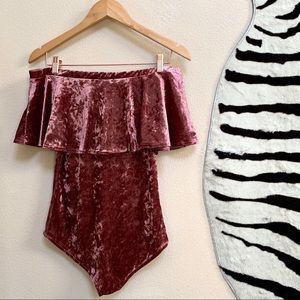 gaze | Tops | Crushed Velvet Off The Shoulder Blush Bodysuit | Poshmark